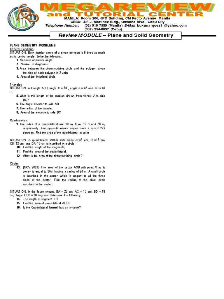 Review Module 03 Plane and Solid Geometry Part 1 | PDF | Teaching ...