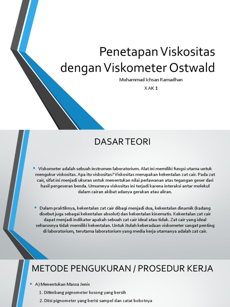 Pengukuran Viskositas dengan Viskometer Ostwald | PDF