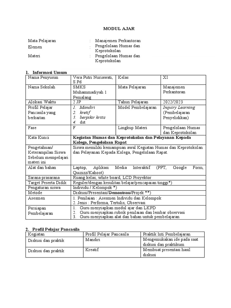 MODUL AJAR - Elemen 10 | PDF