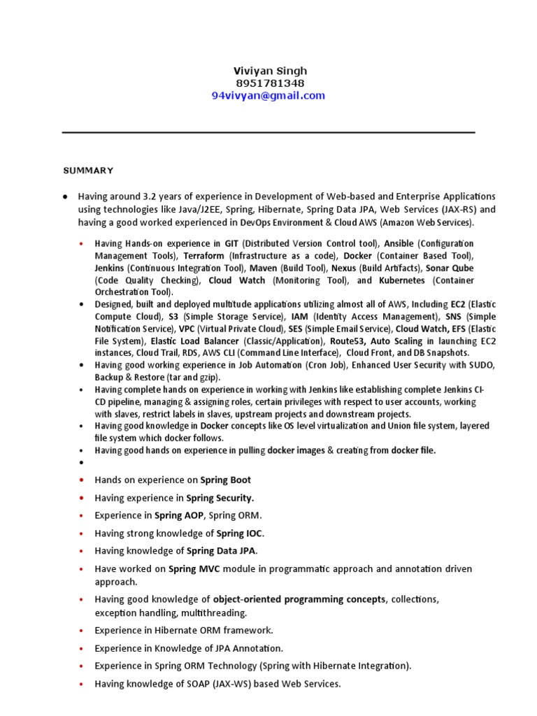Viviyan Resume | PDF | Spring Framework | Cloud Computing