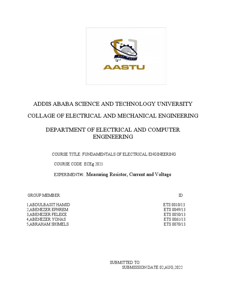 Addis Ababa Science and Technology University Collage of Electrical and Mechanical Engineering ...