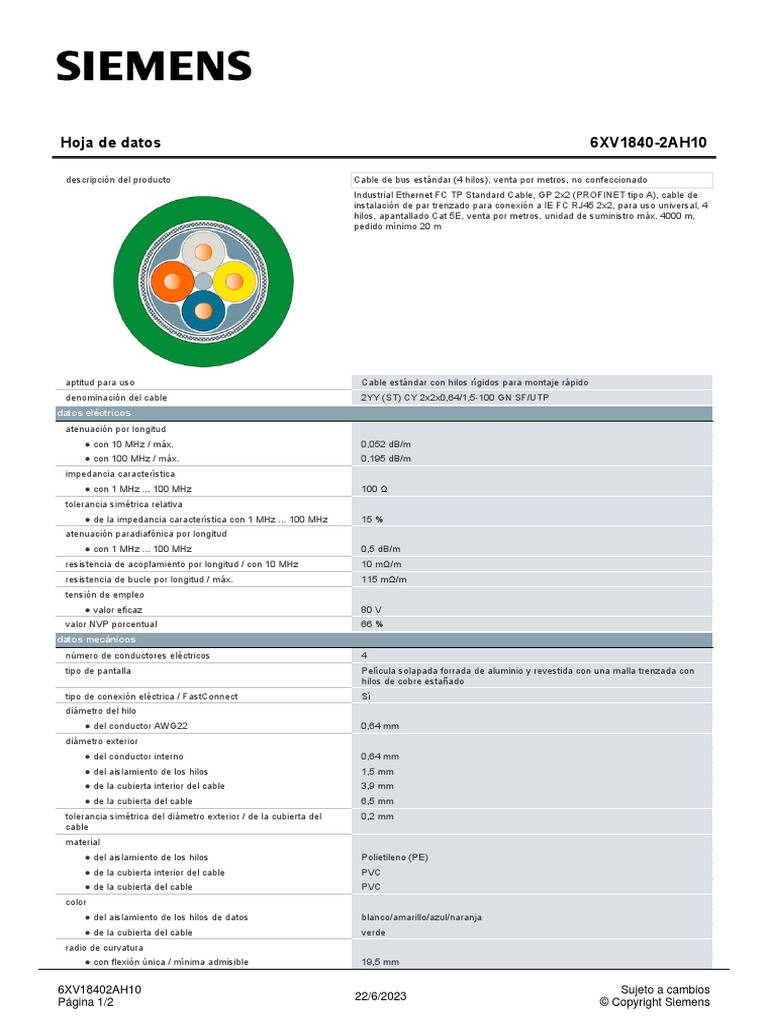6XV18402AH10 Datasheet Es | PDF | Electricidad | Ingenieria Eléctrica