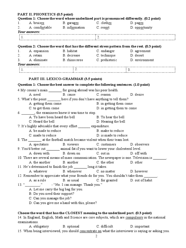 English Phonetics & Grammar Quiz | PDF