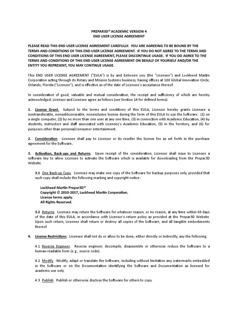 Eula Prepar3d v4 Academic | PDF | License | Source Code