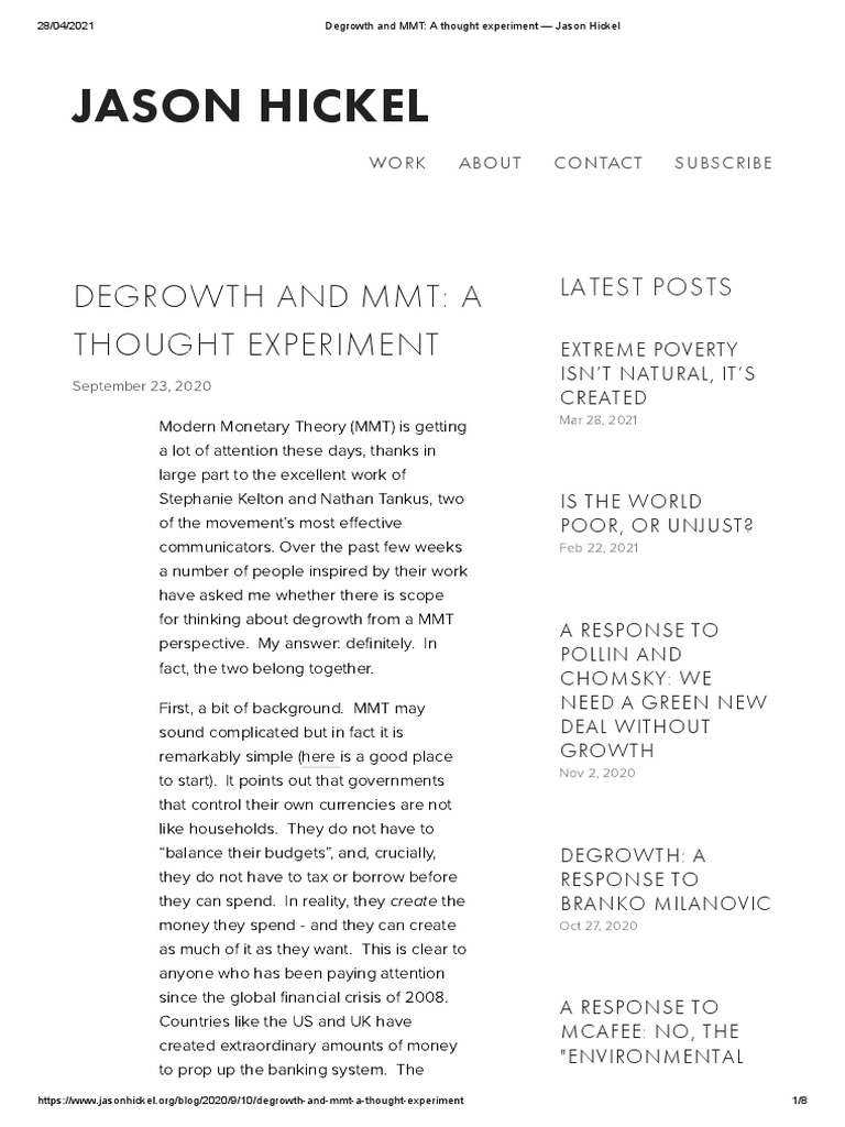 Degrowth and MMT - A Thought Experiment - Jason Hickel | PDF | Deficit ...