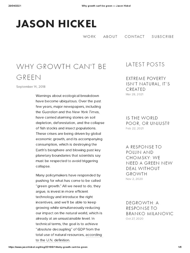 Why Growth Can't Be Green - Jason Hickel | PDF | Green Growth ...