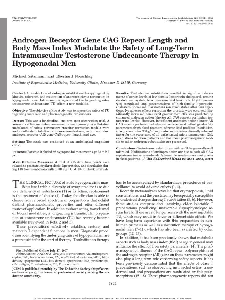 Androgen Receptor Gene Cag Repeat Length And Pdf Testosterone