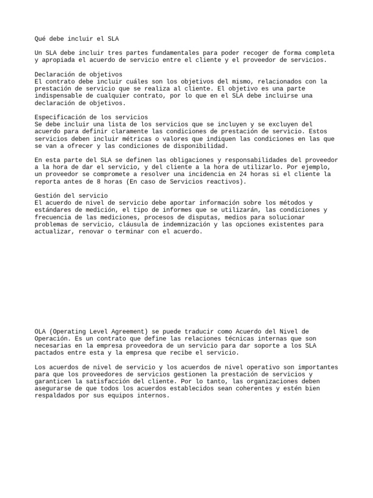Qué Debe Incluir El SLA | PDF