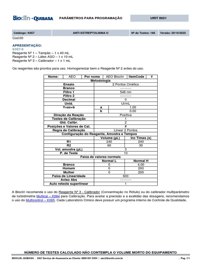 Programacao Anti Estreptolisina o Urit 8021 | PDF