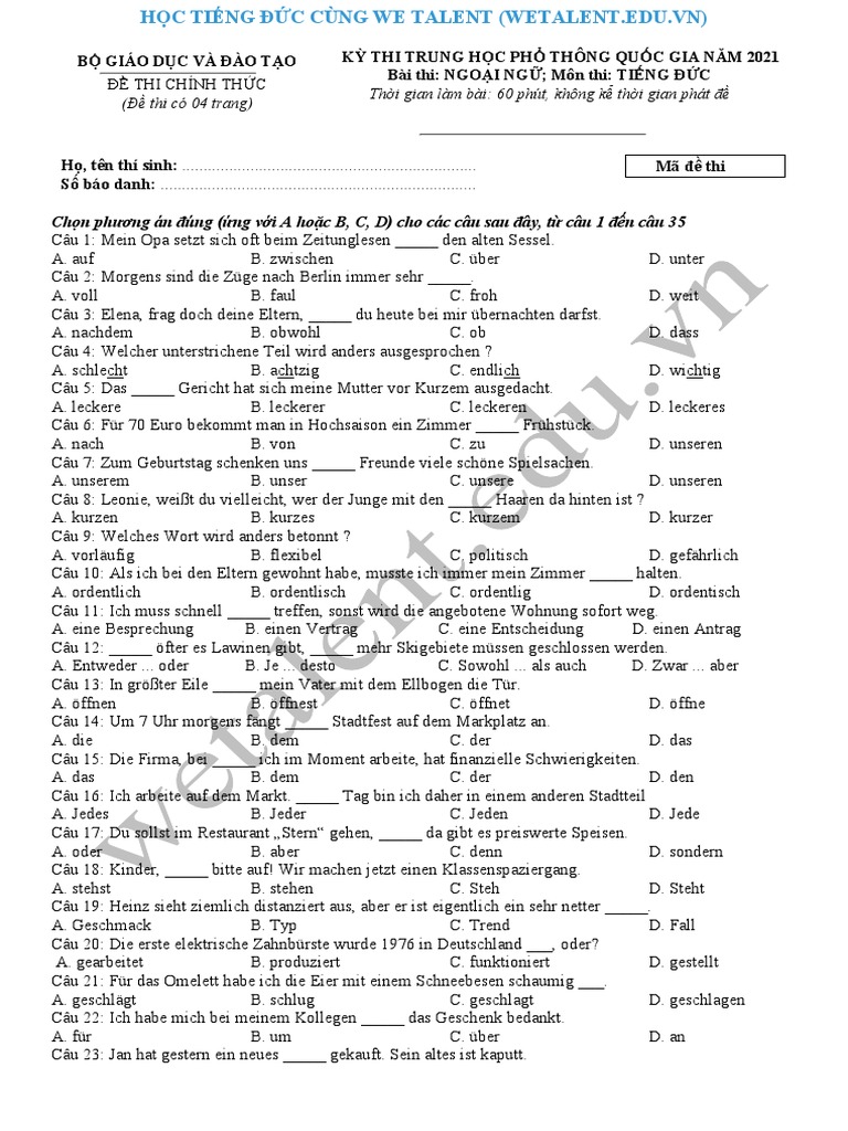 De Thi THPT QG 2021 Tieng Duc | PDF