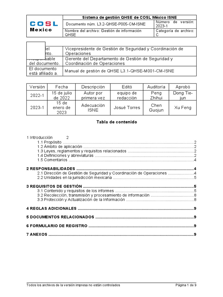 L3.2-QHSE-P005-CM-ISNE QHSE Information Management | PDF | México ...
