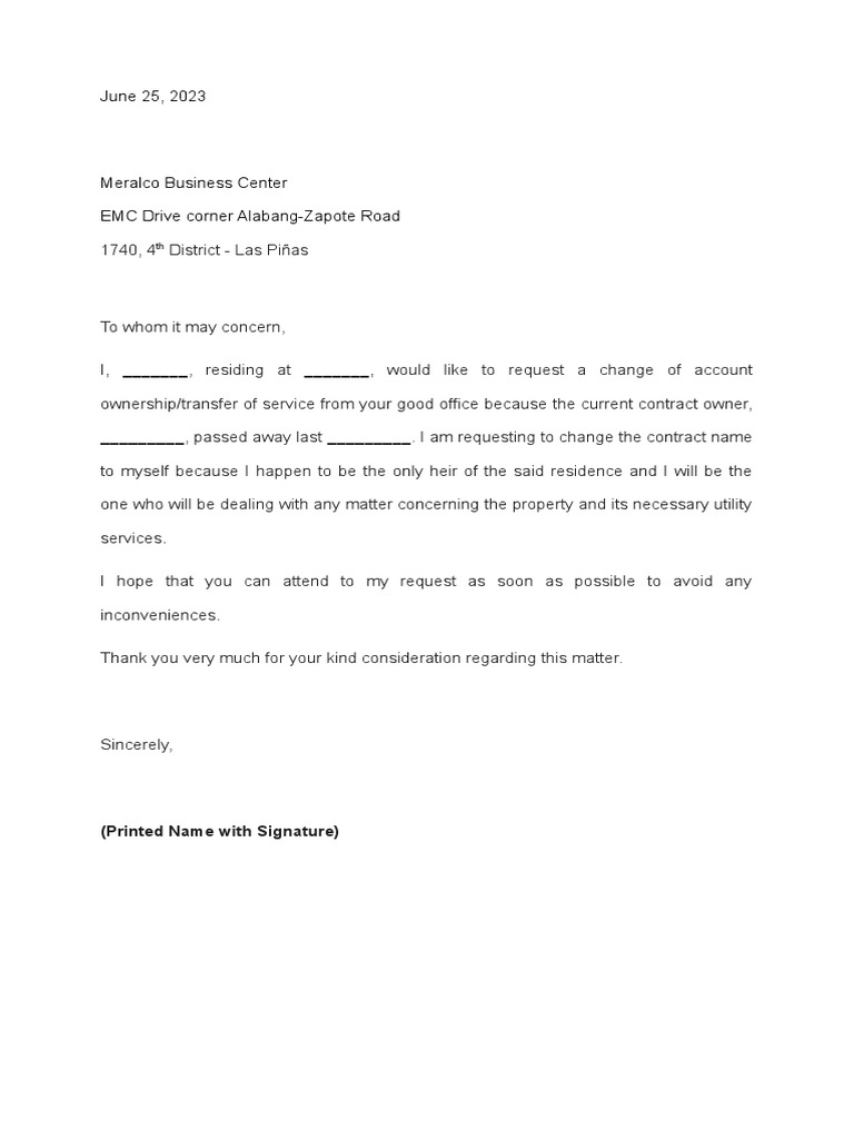 Request Letter Transfer of Service | PDF