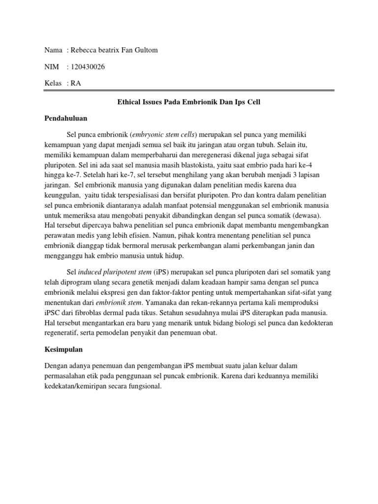 Rebecca Beatrix Fan Gultom - 120430026 - RA - Isu Etik Embrionik Stem ...