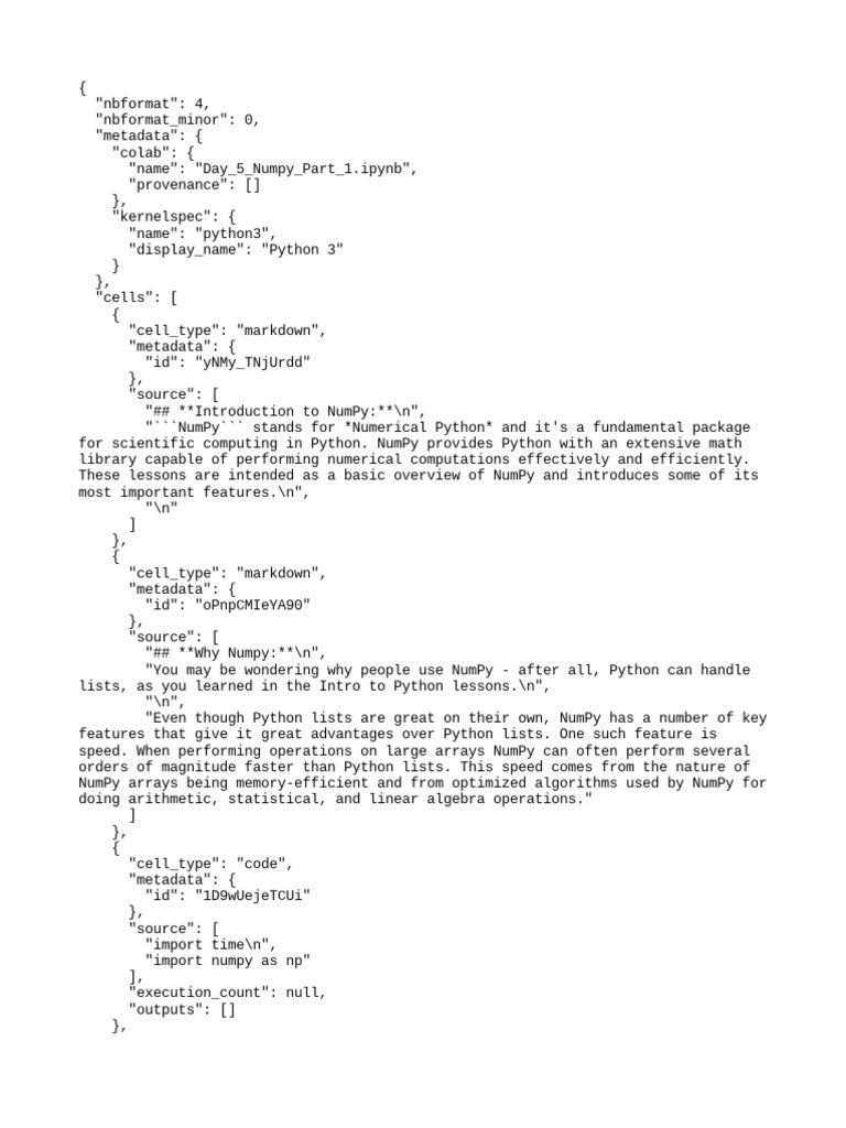 Day 5 Numpy Part 1 1 Ipynb Pdf Software Engineering Computing