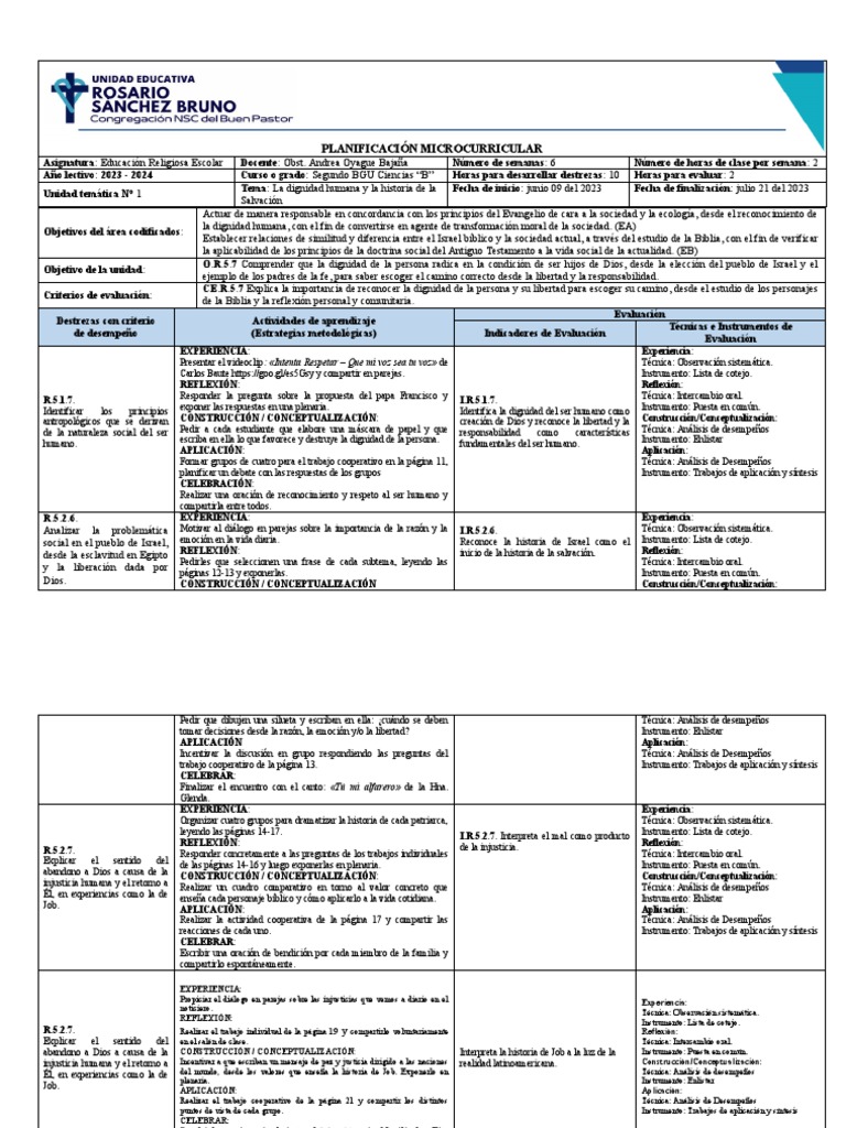 Zain 2bgu - Micro - U1 | PDF | Evaluación | Biblia