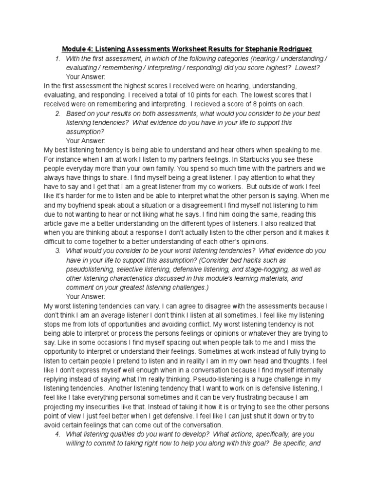 Module 4 Listening Assessments Worksheet Results For Stephanie ...