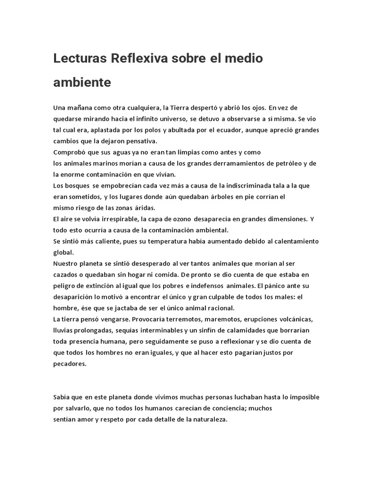 Lecturas Reflexiva Sobre El Medio Ambiente | PDF | Agua | Entorno natural