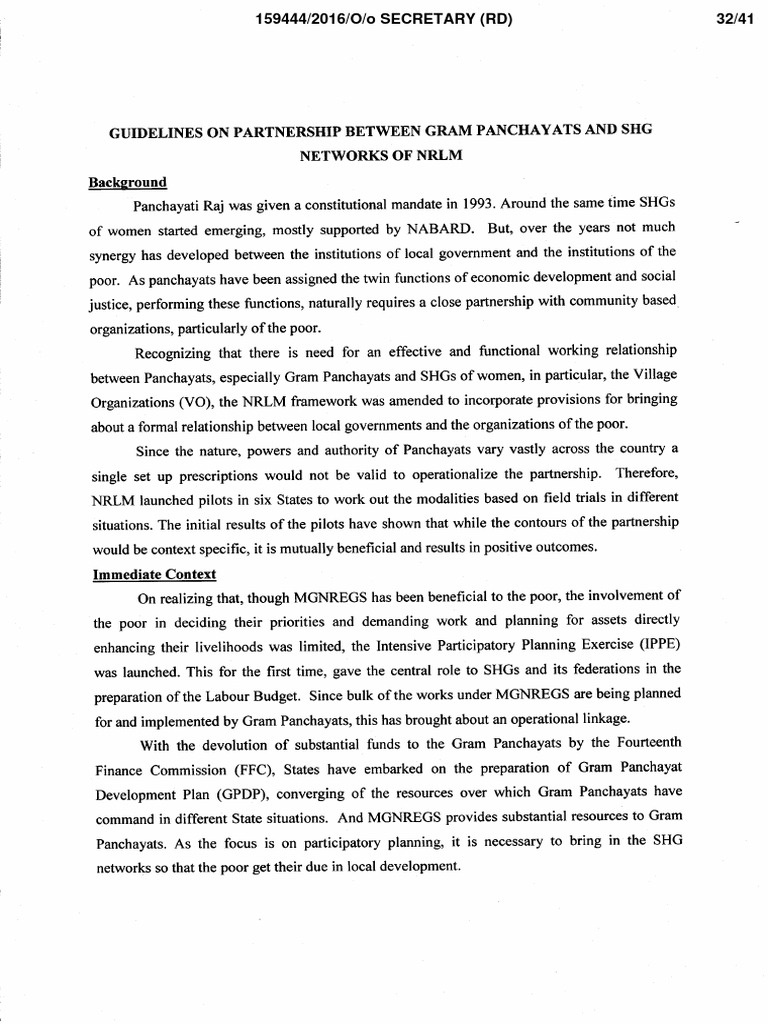 Guideline on Partnership between GP-SHG Networks | PDF | Poverty ...