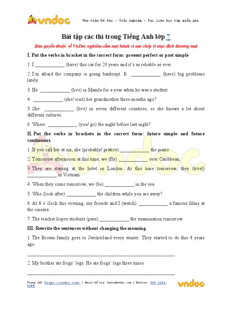 Grade 7 Tenses Exercises with Answers | PDF | Grammar | Language Mechanics