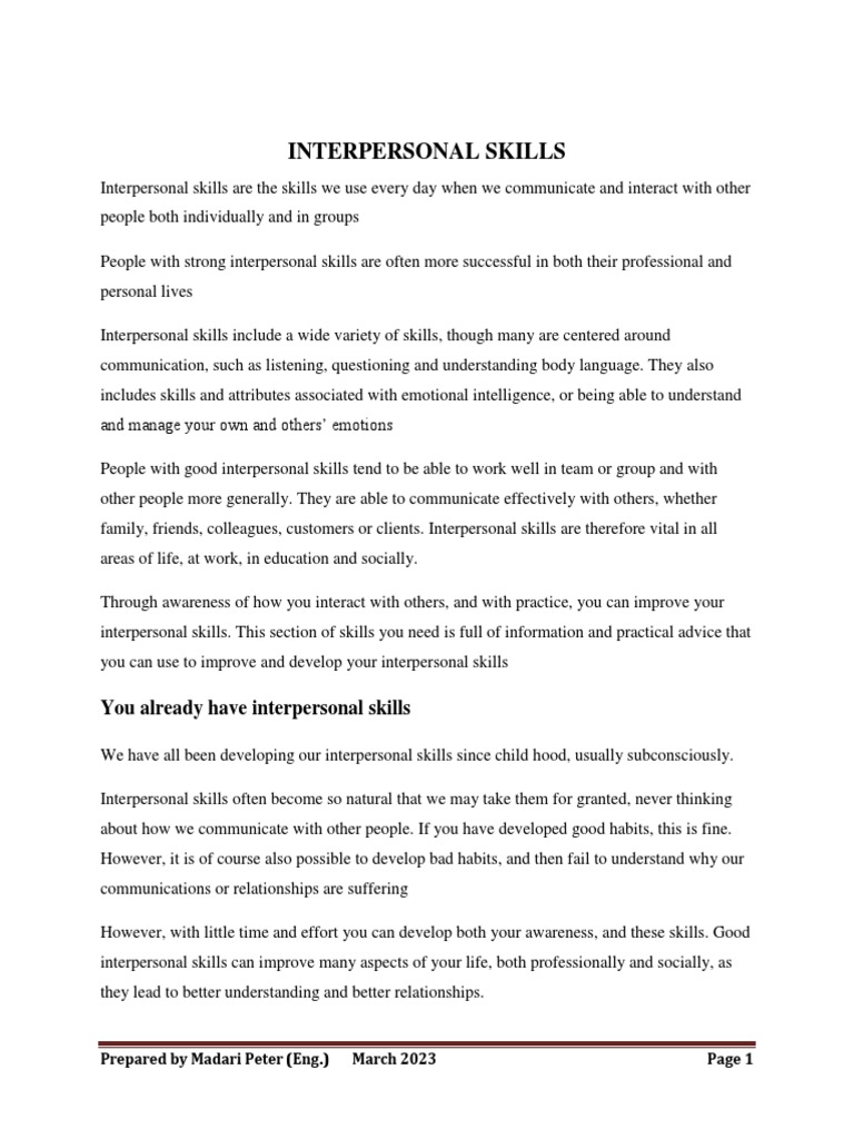 Interpersonal Skills | PDF | Interpersonal Communication | Communication