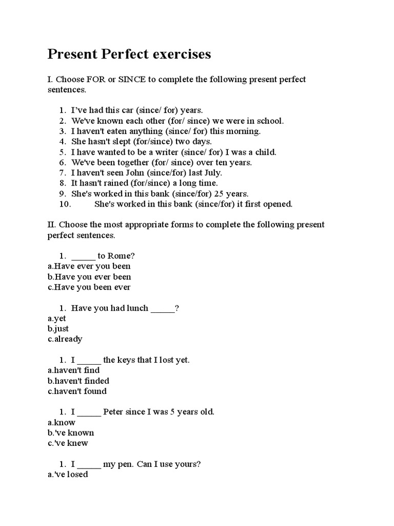 Present Perfect Exercises | PDF
