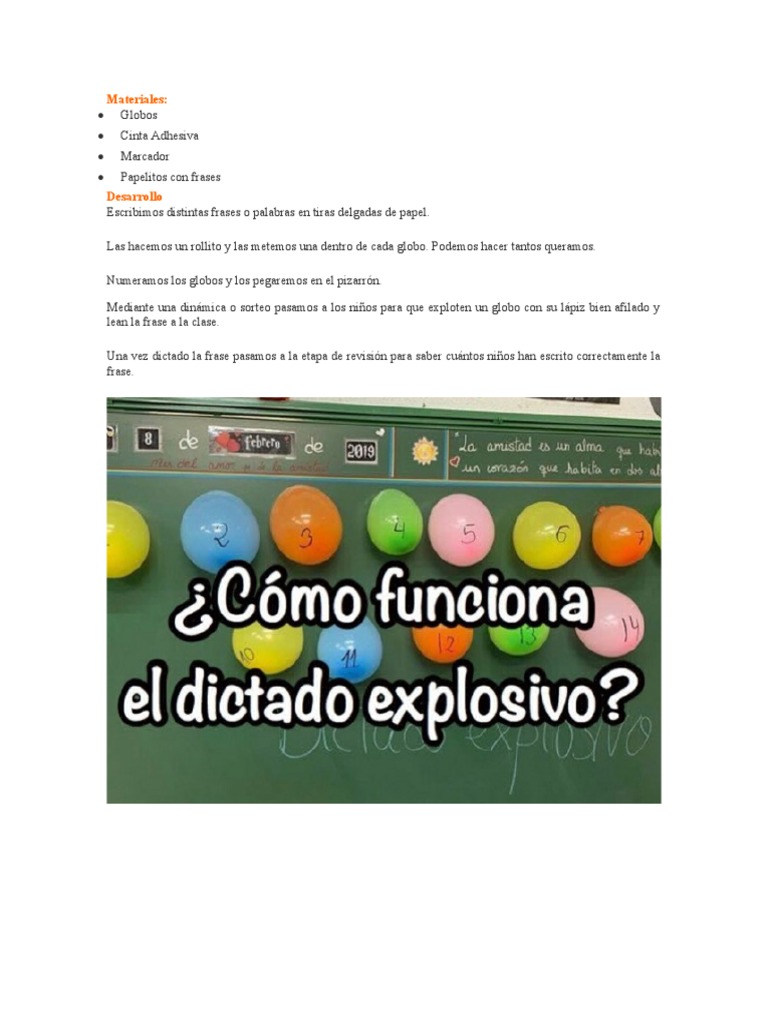 Dictado Explosivo con Globos para Niños | PDF | Artes del Lenguaje y ...