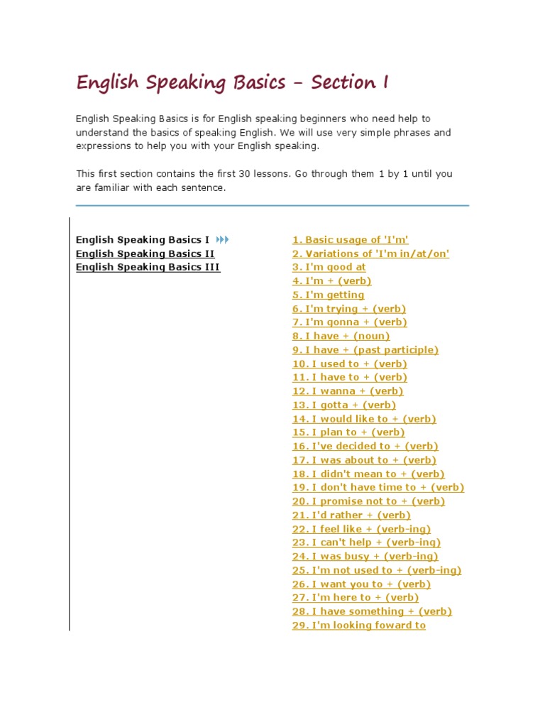 English Speaking Basics 1 | PDF | Verb | English Language
