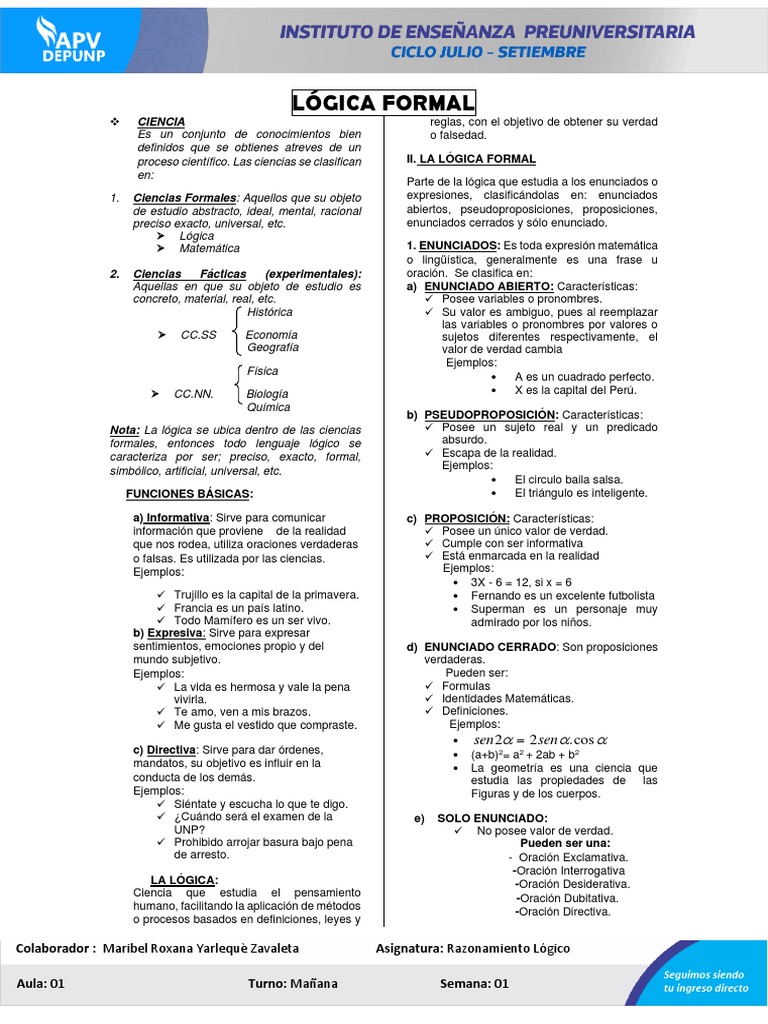 Lógica Formal Idepunp Regular - A | PDF | Proposición | Verdad