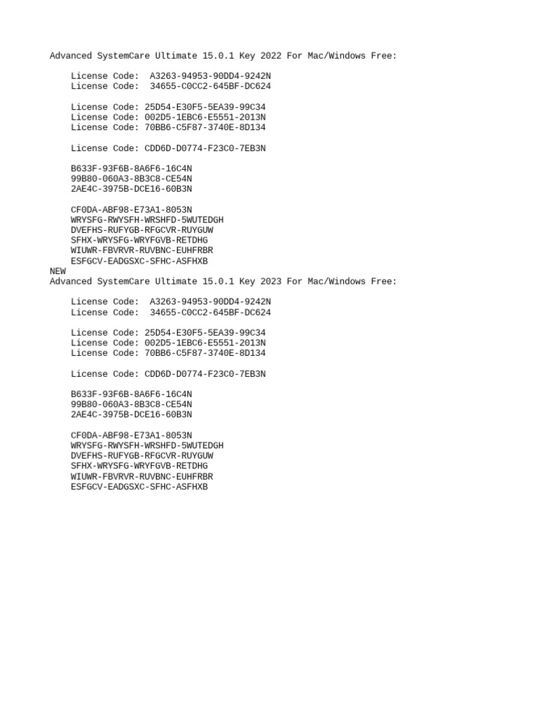 Advanced System Care Key | PDF