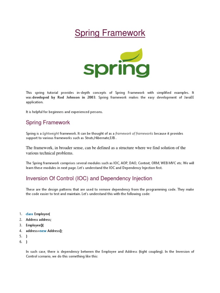Spring Framework Note by Biswajit Saha | PDF | Spring Framework | Programming