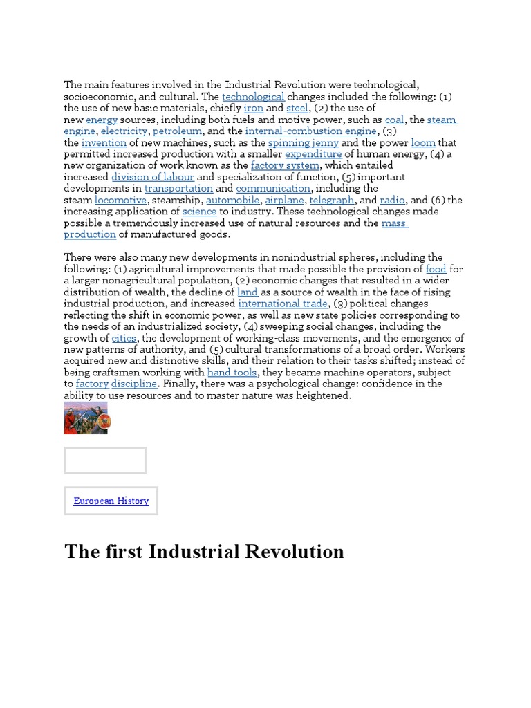 The Main Features Involved in The Industrial Revolution Were ...