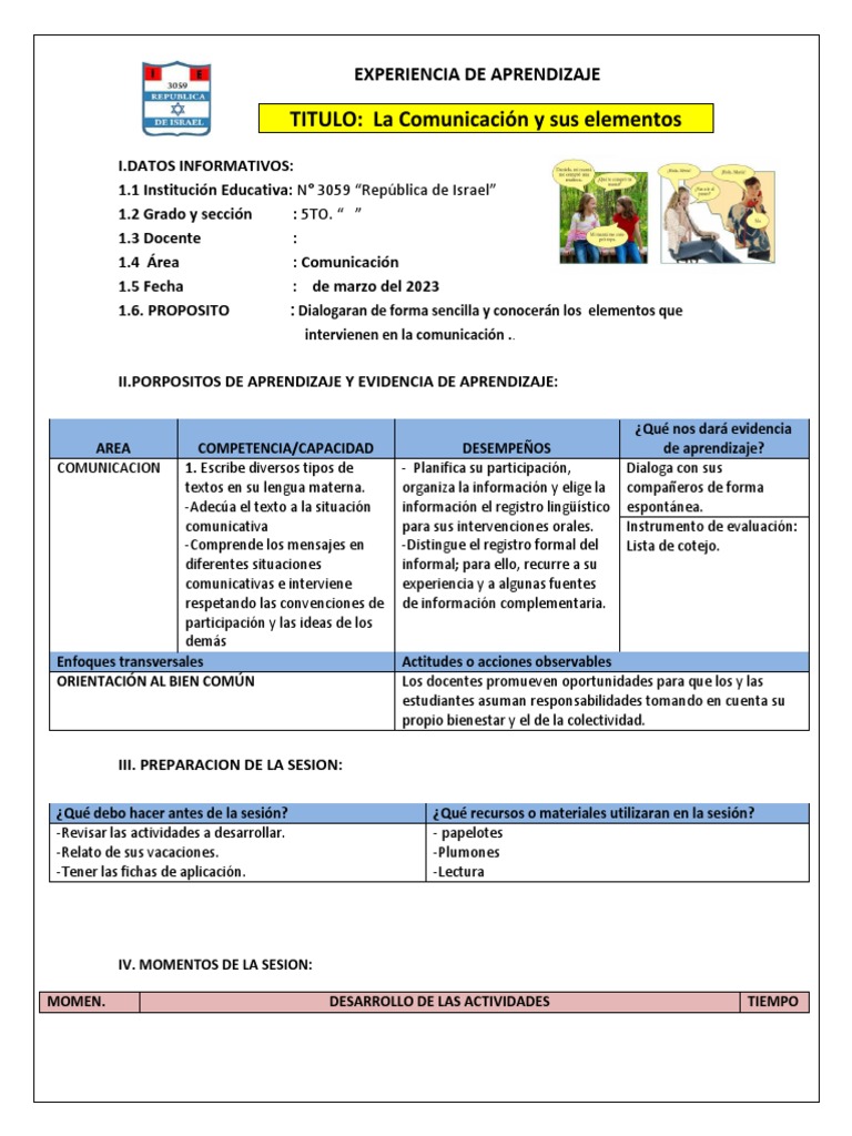 Sesion La Comunicacion y Sus Elementos | PDF | Comunicación | Aprendizaje