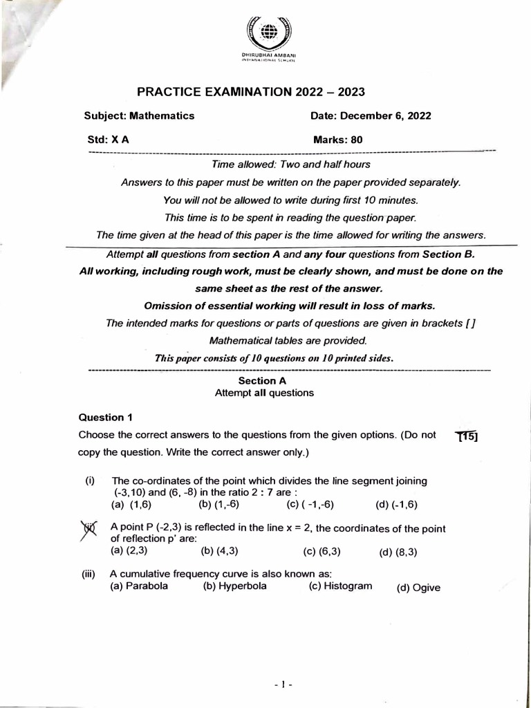 Sample Paper Maths Icse 10th Grade | PDF | Circle | Cartesian ...