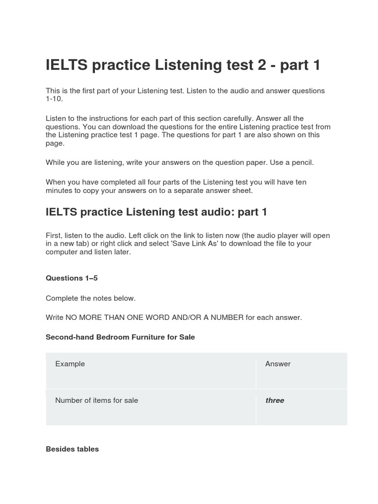 IELTS Listening Test 2: Part 1 Answers | PDF | Home & Garden