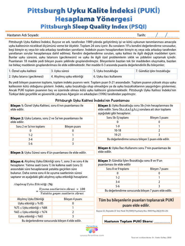 Pittsburgh - Uyku .Kalite - Indeksi.PUKI .Hesaplama - Ftronline | PDF