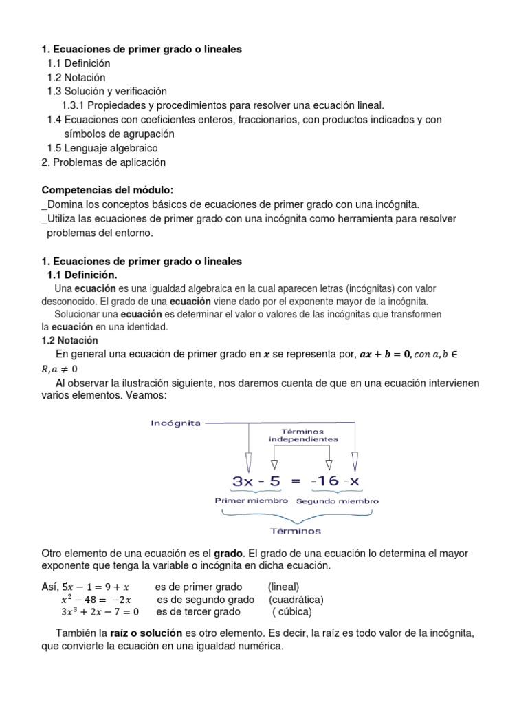 Ecuaciones Lineales: Definición y Solución | PDF | Ecuaciones | Números