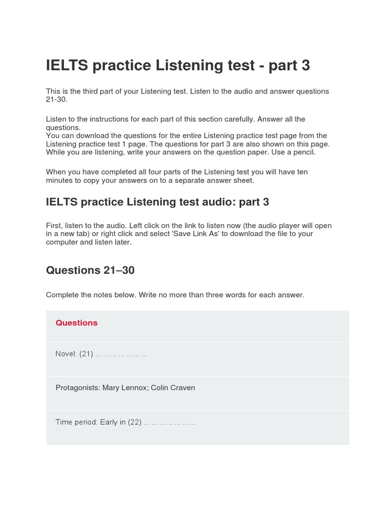 IELTS Practice Listening Test 1 - Part 3 | PDF