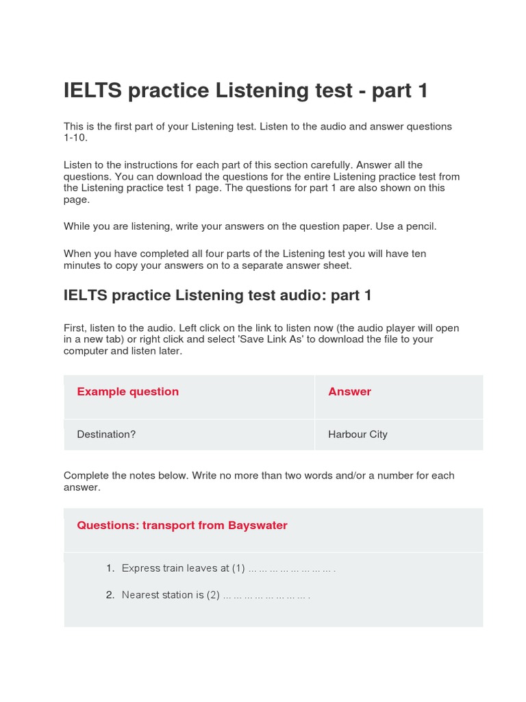 IELTS Practice Listening Test 1 - Part 1 | PDF