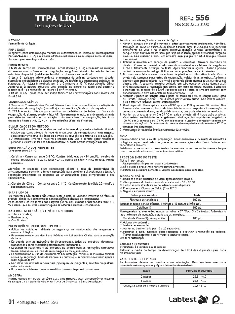 TTPA Líquida REF. 556 REV.09 18 Linha Plural | PDF | Coagulação ...
