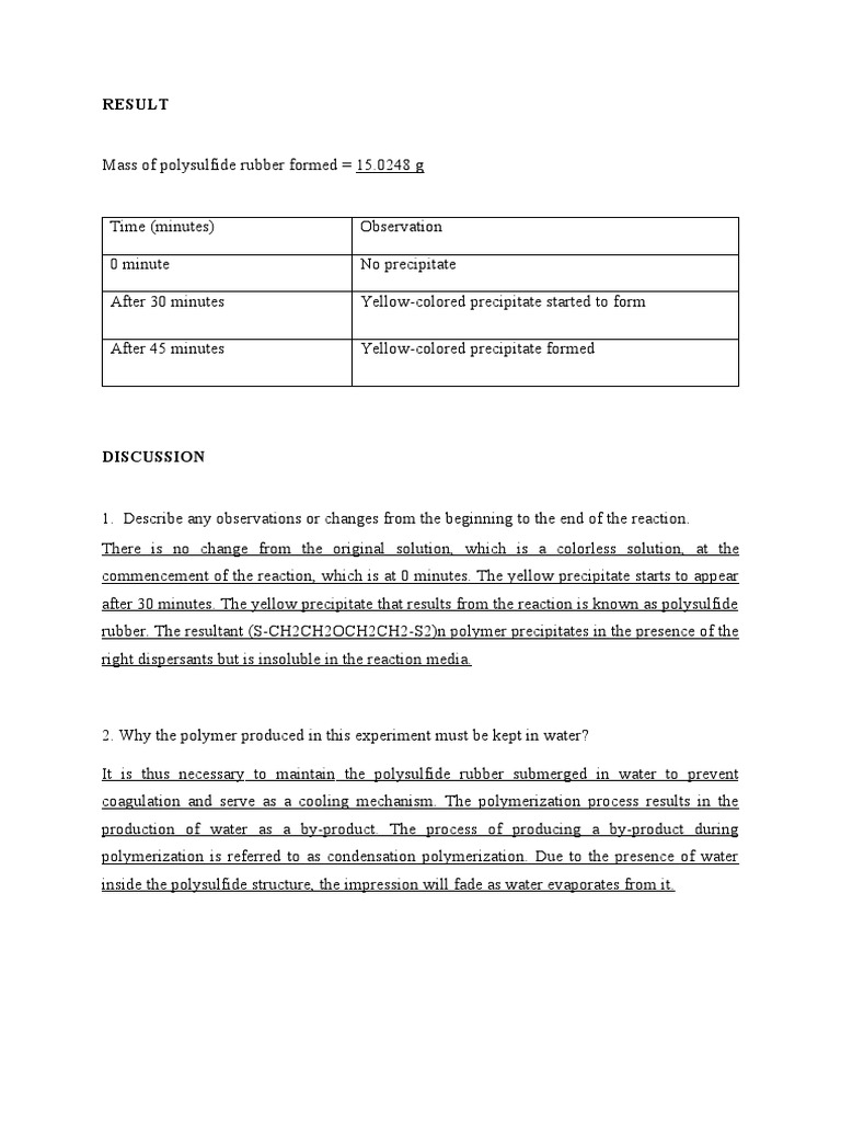 Polysulfide Rubber Synthesis and Uses | PDF | Precipitation (Chemistry ...