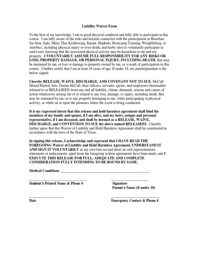 Liability Waiver Form | PDF | Legal Liability | Civil Law (Legal System)