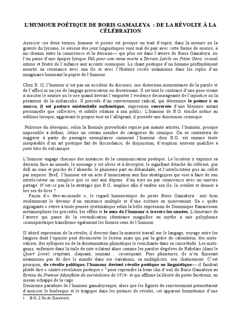Humour et poésie chez Boris Gamaleya | PDF | Poésie | Humour