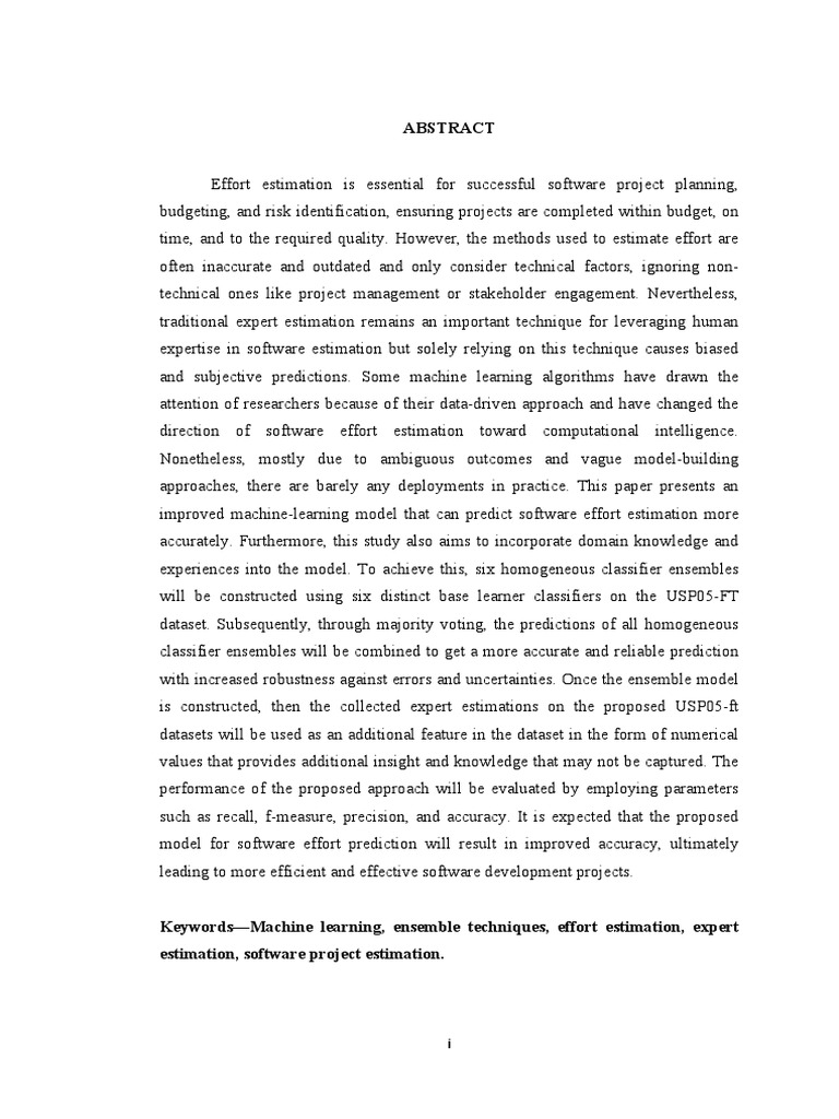 Abstract - Ensemble Model For Predicting Software Project Effort - Mohammad Haris - MSC (IT) | PDF
