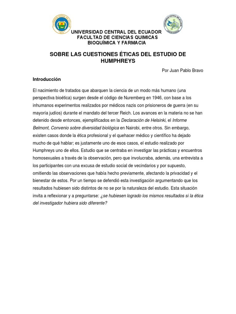 Sobre Las Cuestiones Éticas Del Estudio de Humphreys | PDF | Ética profesional | Bioética