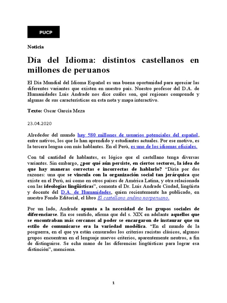 Variantes del Castellano en Perú | PDF | Perú | Lengua española