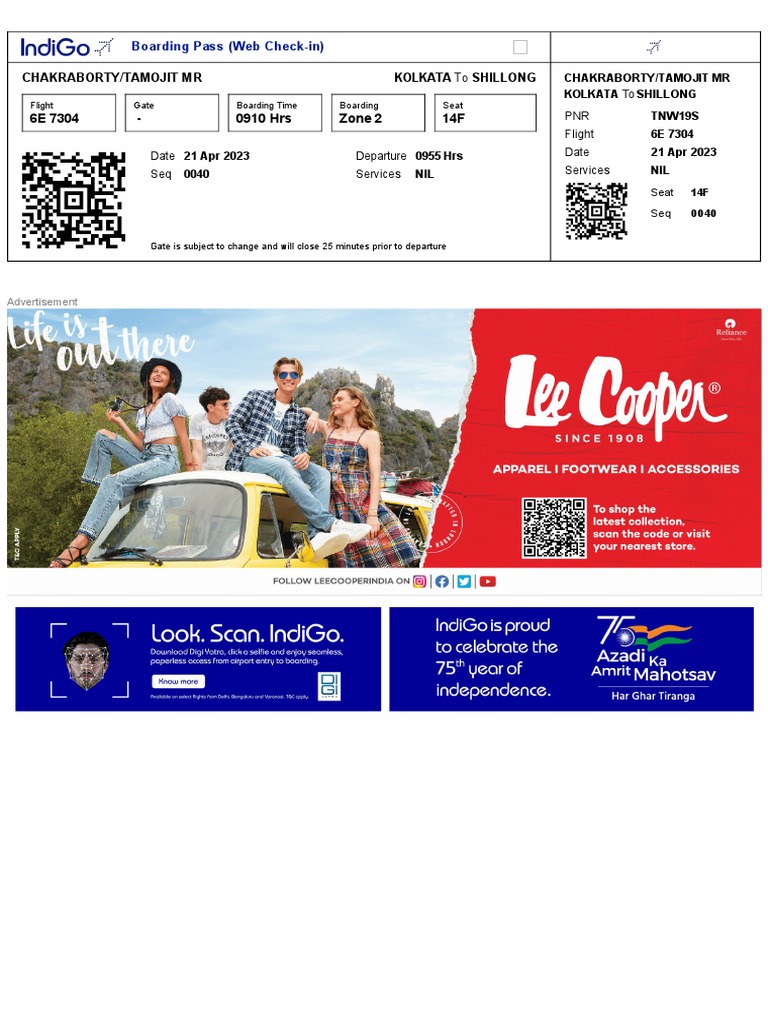 6E 7304 0910 Hrs Zone 2 14F: Boarding Pass (Web Check In) | PDF | Aviation