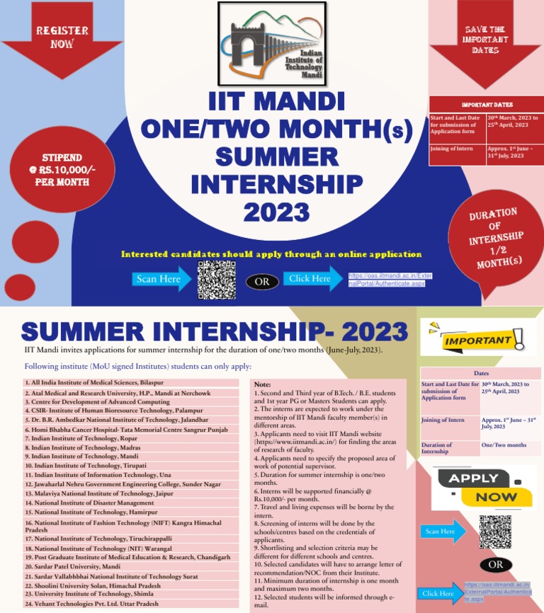 Internship Poster IIT Mandi | PDF | Economy Of India | Career And ...