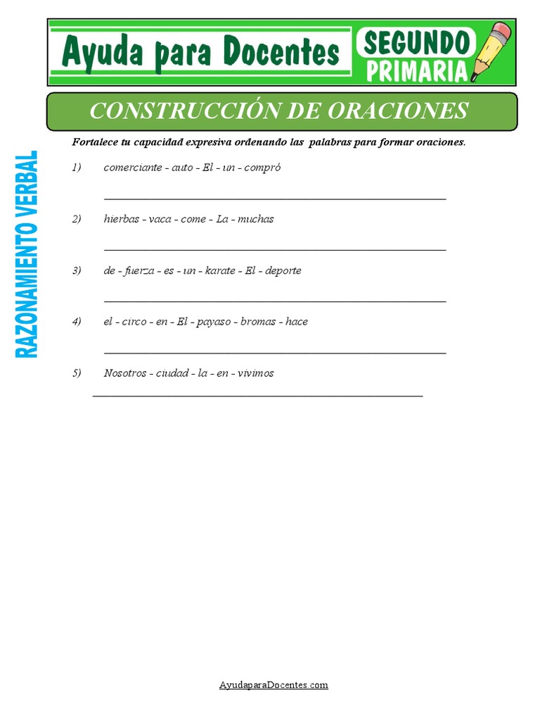 Construccion de Oraciones para Segundo de Primaria | PDF | Finanzas y ...