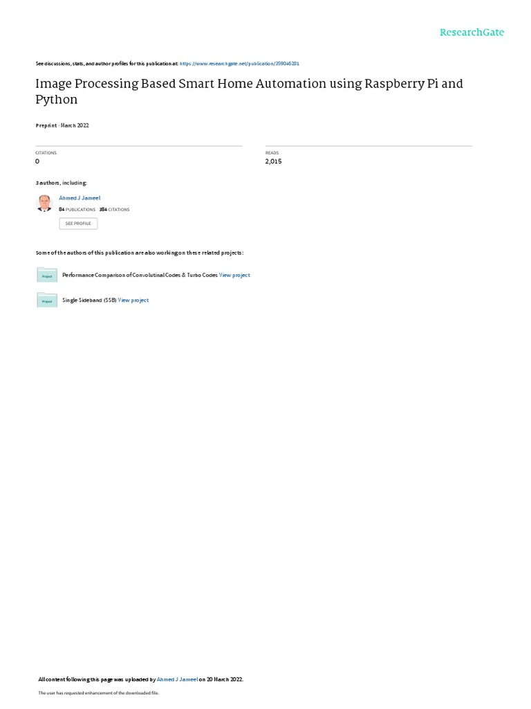 Image Processing Based Smart Home Automationusing Raspberry Piand Python | Download Free PDF ...