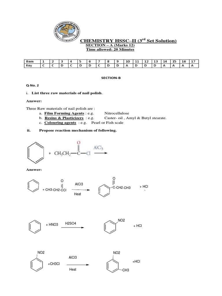 Solution of Chemistry HSSC-II (3rd Set) | PDF | Radical (Chemistry ...